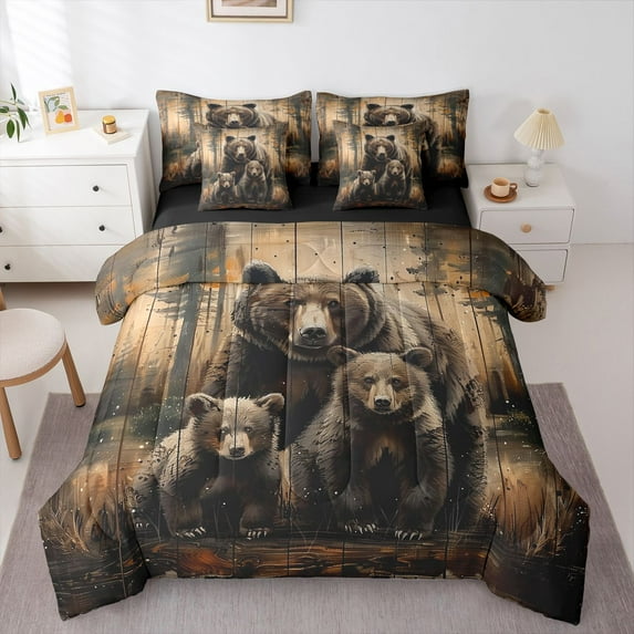 Feelyou Rustic Bear Family Bedding Comforter Set 7pcs, Lodge Cabin King ...