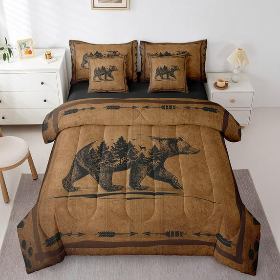 Feelyou Rustic Bear Print Bedding Comforter Set 7pcs, Hunting Wildlife ...