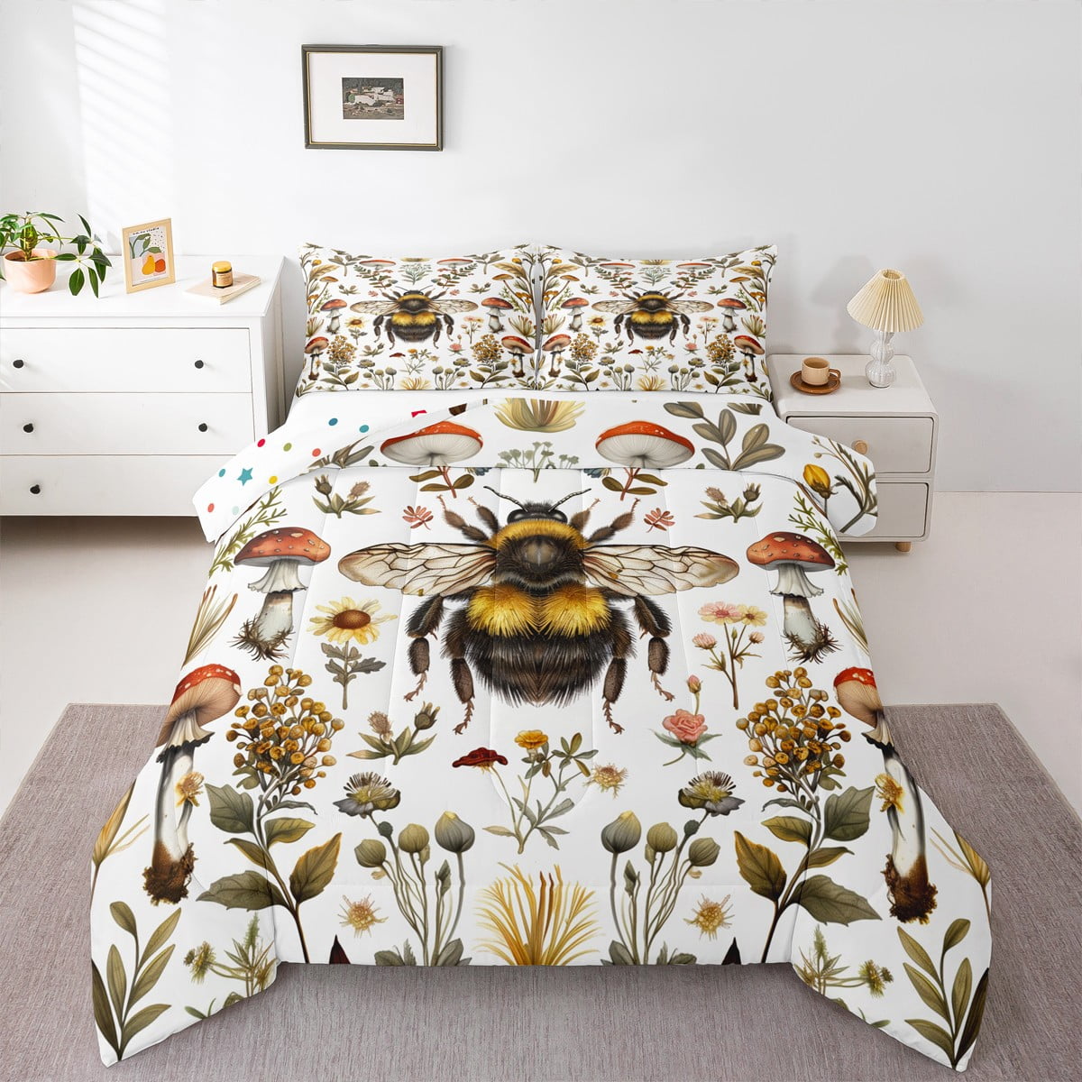 Feelyou Rustic Bee Animal Queen Comforter Set for Child, Jungle Plant ...