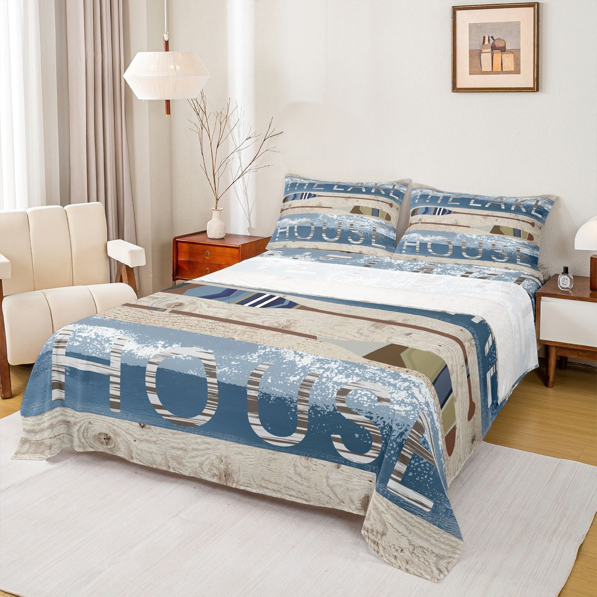 Feelyou Rustic Boat Paddle Full Size Sheets, Western Lodge Cabin Bed ...