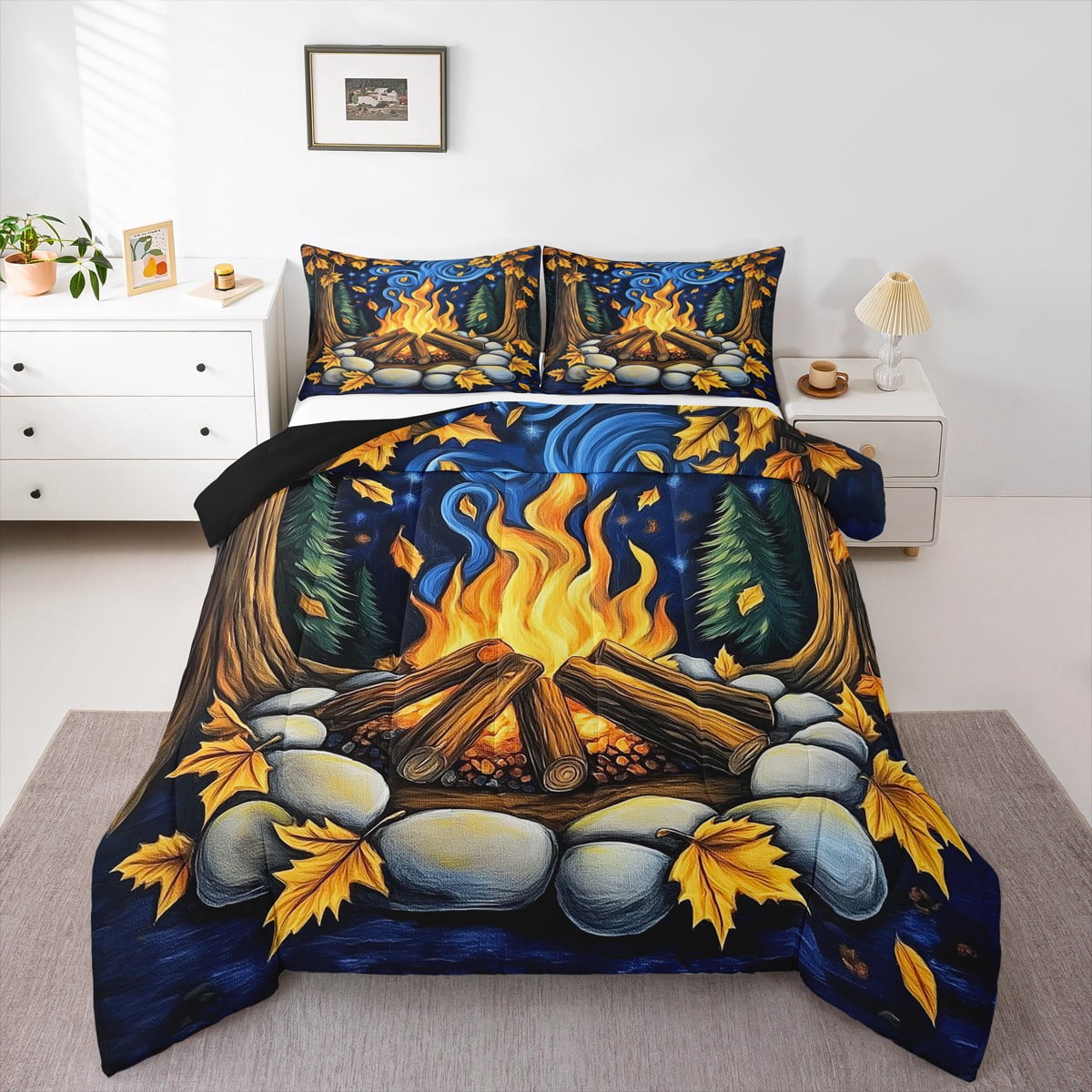 Feelyou Rustic Camping Bedding Comforter Set for Teens, Plant Botanical ...