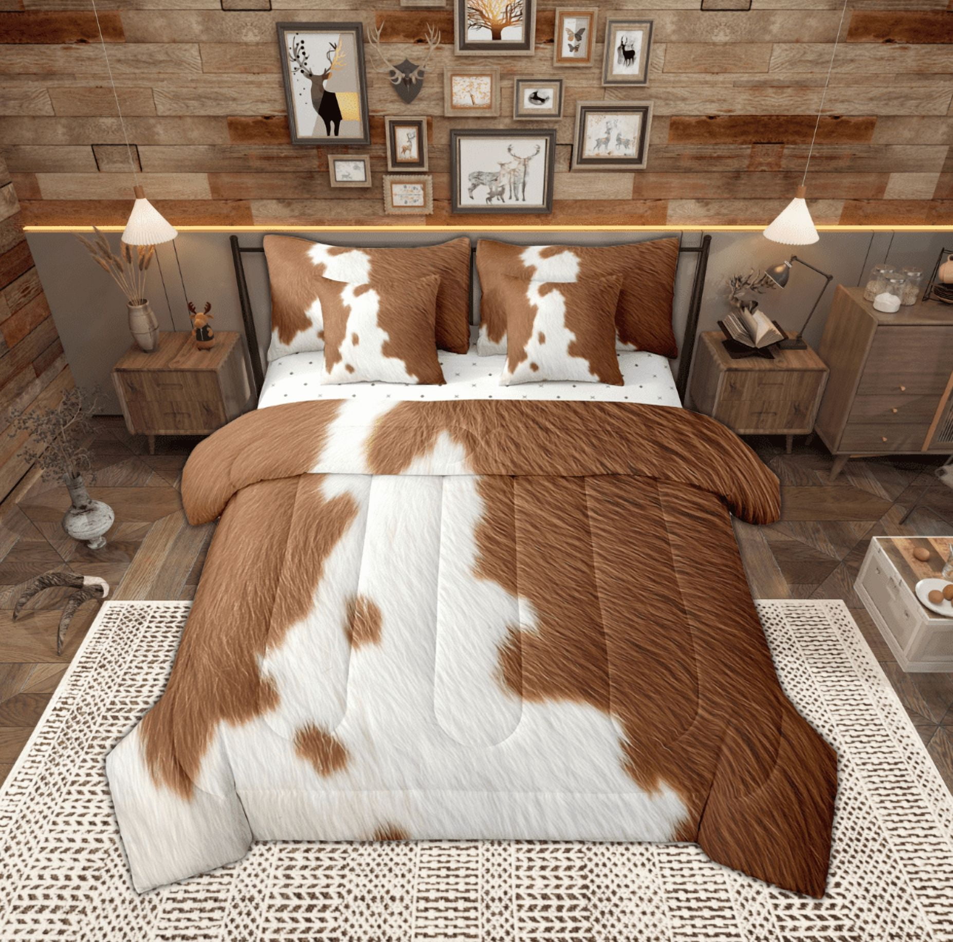 Feelyou Rustic Cow Print Bedding Comforter Set 7-Piece, Farmhouse ...