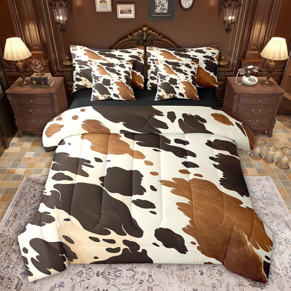 Feelyou Rustic Cow Print Bedding Comforter Set 7pcs, Farmhouse Highland ...