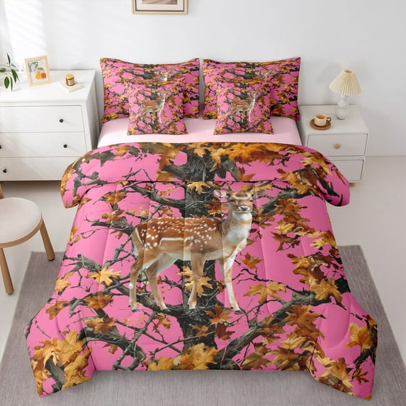 Feelyou Rustic Deer Elk Bedding Comforter Set 7pcs, Branches Plant ...