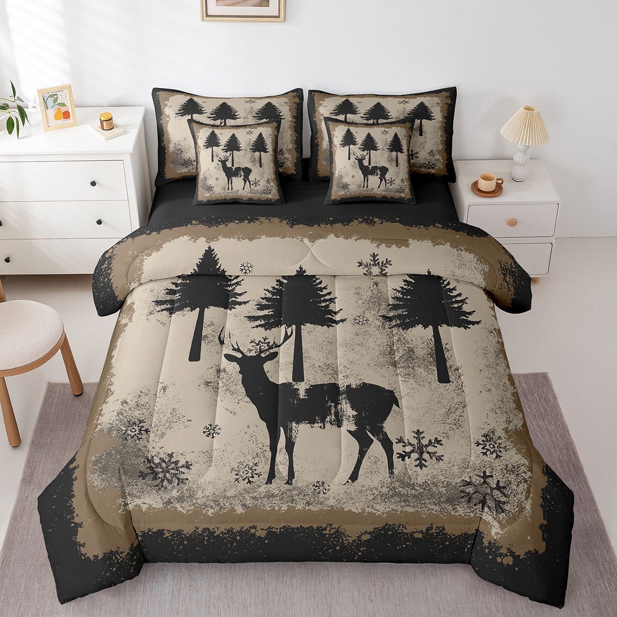 Feelyou Rustic Deer Moose Bedding Comforter Set 7pcs for Men, Merry ...