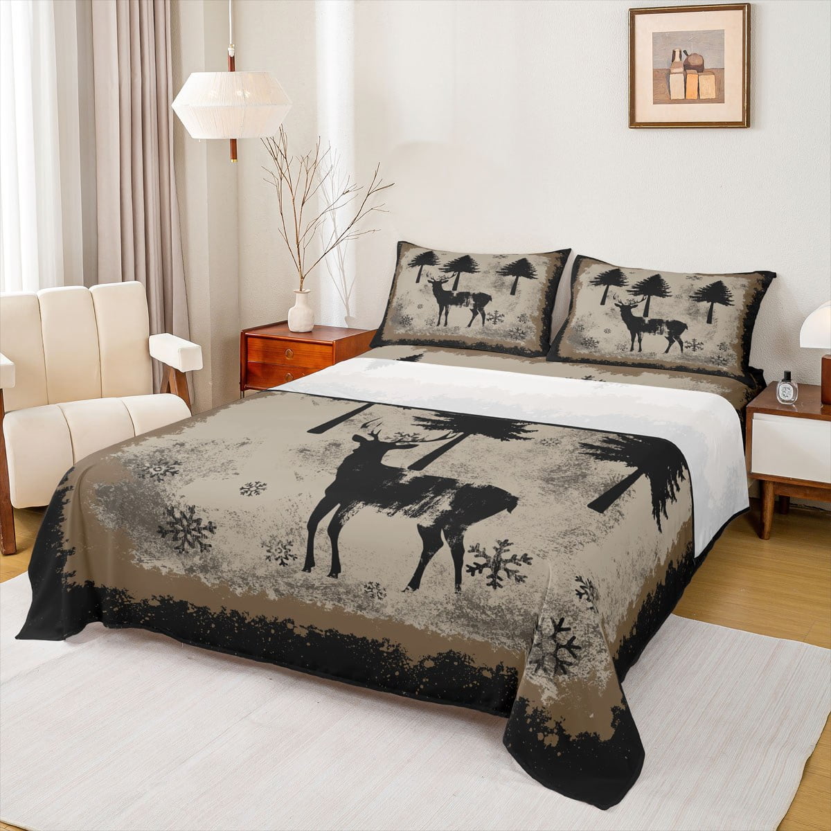 Feelyou Rustic Deer Moose Full Size Sheets for Men, Merry Christmas Bed ...