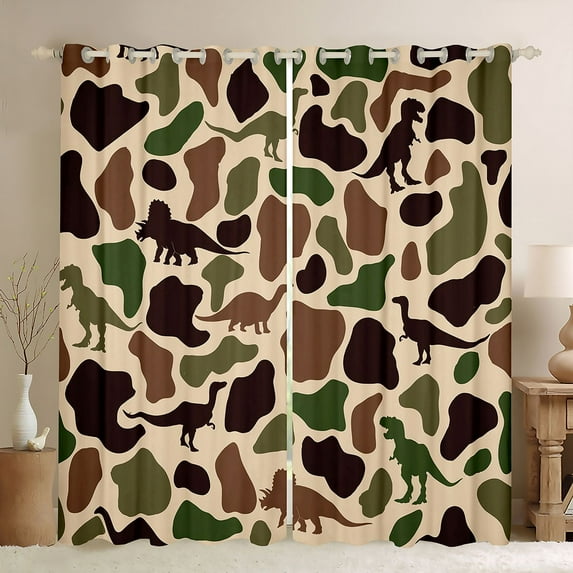 Feelyou Rustic Dinosaur Animal Curtains Pack of 2 (52x84 Each), Brown ...