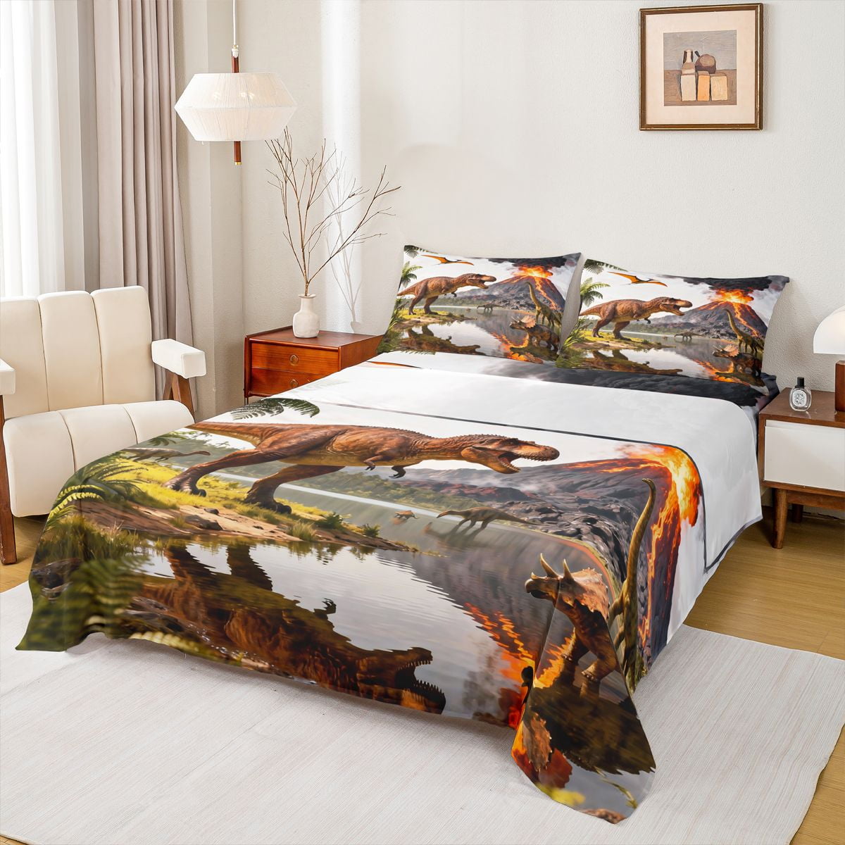 Feelyou Rustic Dinosaur Kids Bed Sheets, Animal Theme King Sheets, 4 ...