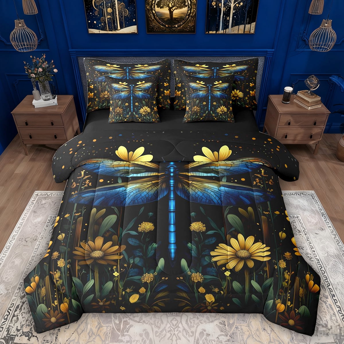 Feelyou Rustic Dragonfly Bedding Comforter Set 7pcs, Boho Groovy Floral ...