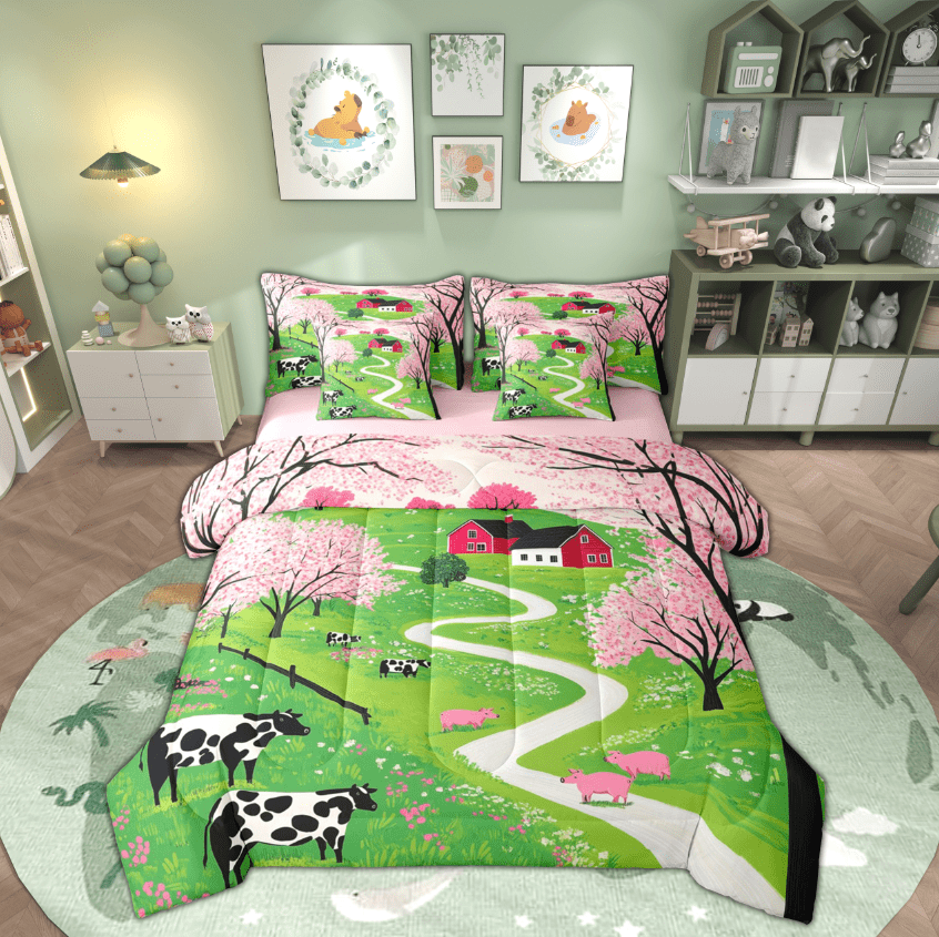 Feelyou Rustic Farm Cow Bedding Comforter Set 7pcs, Pink Cherry ...