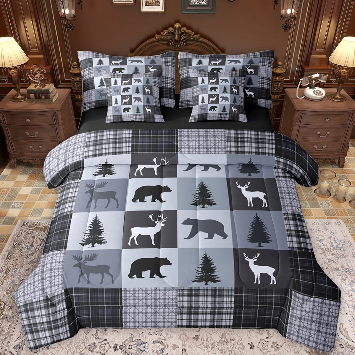 Feelyou Rustic Farmhouse Bear Bedding Comforter Set 7 Pieces, Reindeer ...