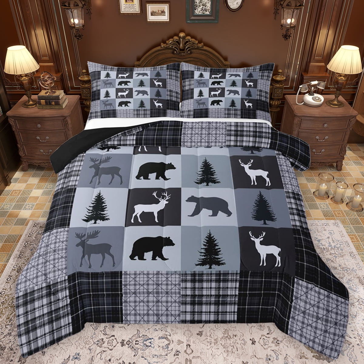 Feelyou Rustic Farmhouse Bear Queen Comforter Set, Reindeer Moose ...