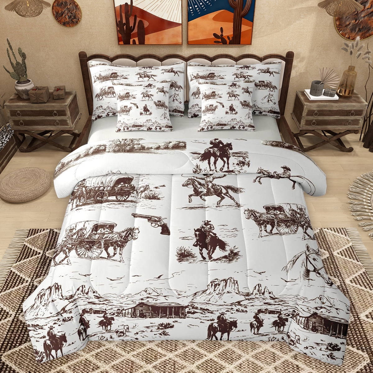 Feelyou Rustic Farmhouse Bedding Comforter Set 7pcs, Hippie Cowgirl ...