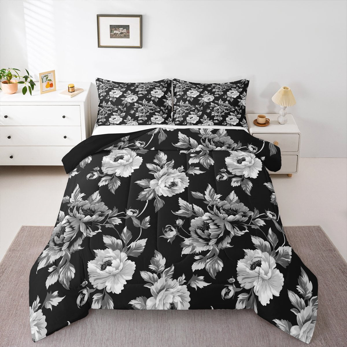 Feelyou Rustic Farmhouse Floral Queen Comforter Set, Retro French Style ...