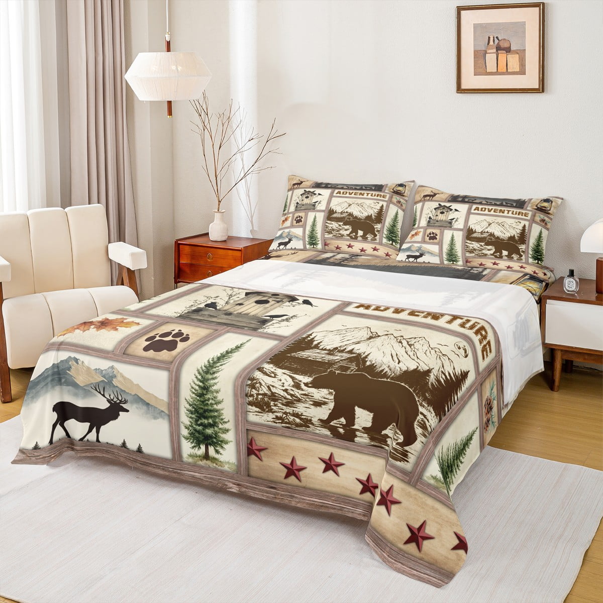 Feelyou Rustic Farmhouse Full Size Sheets, Nature Adventure Bed Sheets, Bear Moose Cabin Plaid ...