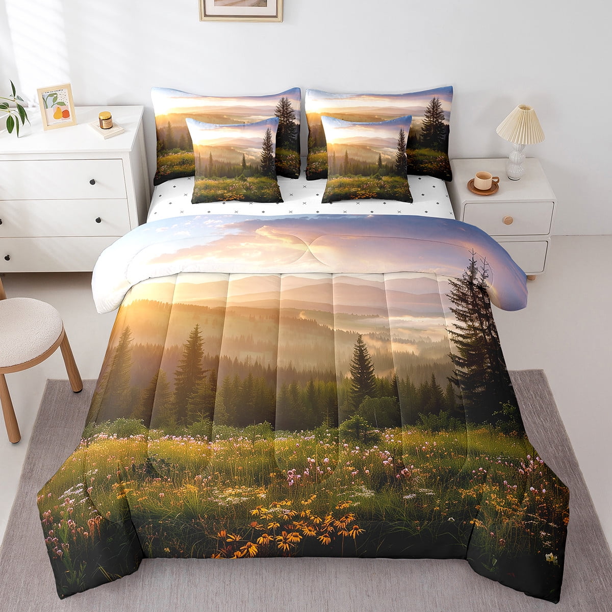 Feelyou Rustic Flower Floral Bedding Comforter Set 7 Pieces, Farmhouse ...