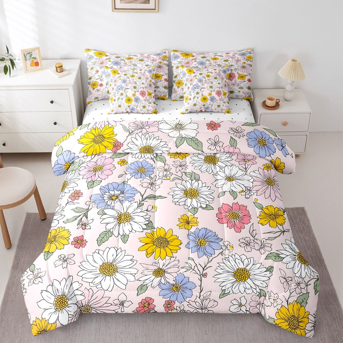 Feelyou Rustic Groovy Flower Bedding Comforter Set 7pcs, Mandala Floral ...