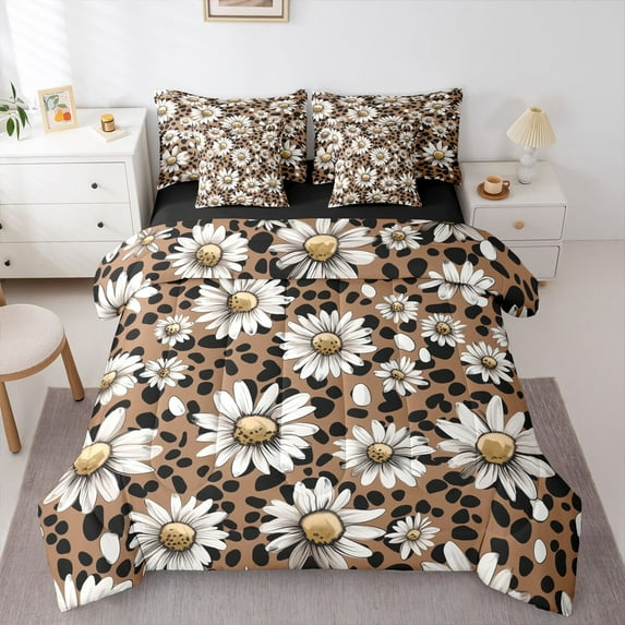 Feelyou Rustic Groovy Flower Comforter Set 7pcs, Brown Leopard Print ...