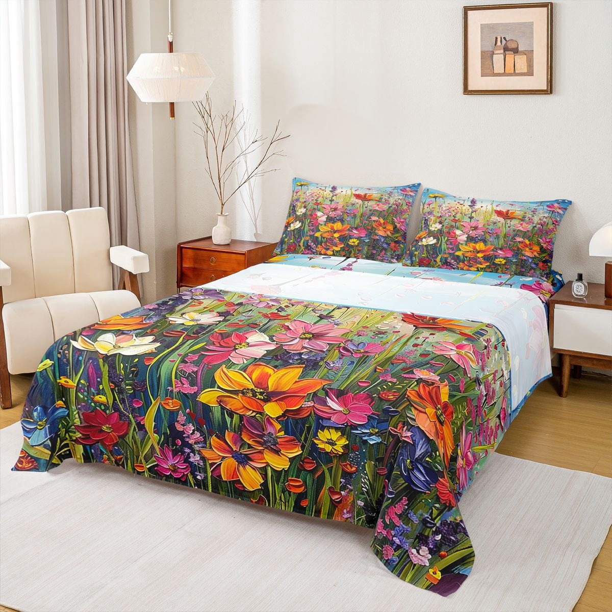 Feelyou Rustic Groovy Flower Full Size Sheets, Western Floral Plant Bed ...