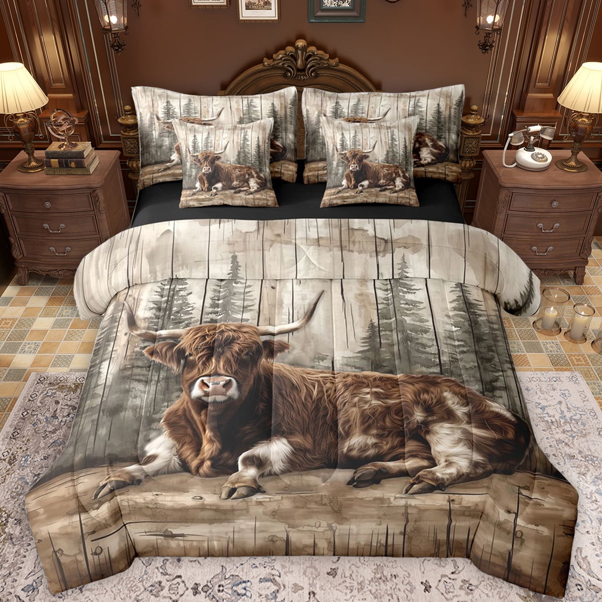 Feelyou Rustic Highland Cow Twin Bedding Sets 7-Piece for Kids, Vintage ...