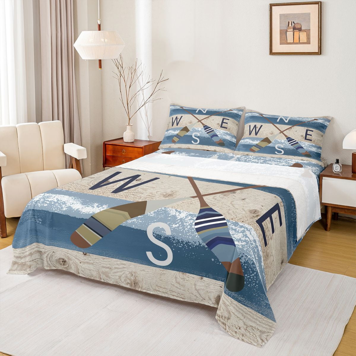 Feelyou Rustic Lake House Queen Sheet Sets, Wooden Boat Paddle Flat ...