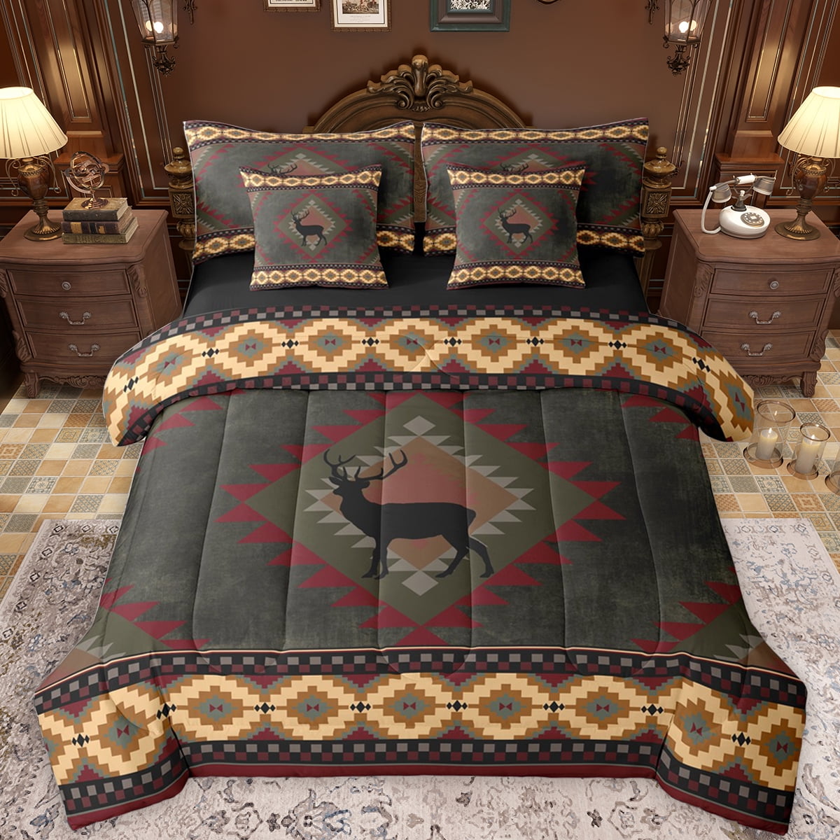 Feelyou Rustic Moose Deer Bedding Comforter Set 7pcs, Vintage Hippie ...