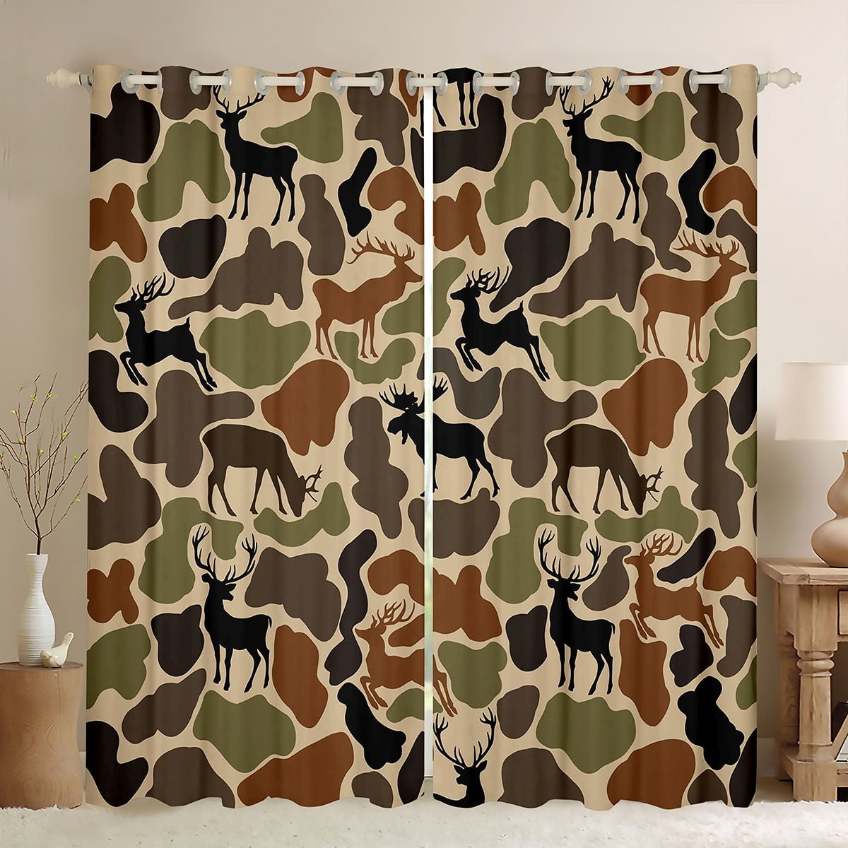 Feelyou Rustic Moose Deer Curtains Pack of 2 (52x84 Each), Camouflage ...