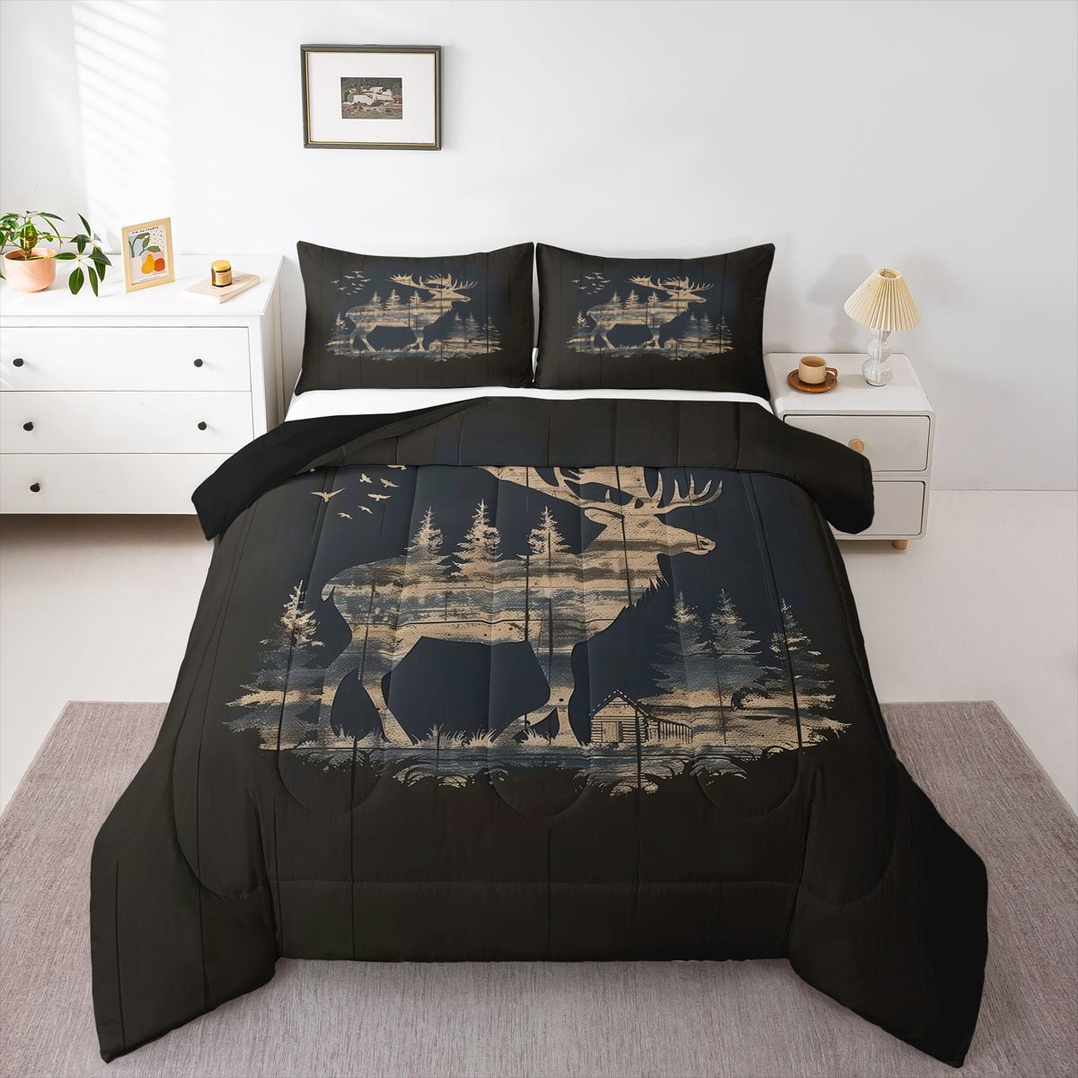 Feelyou Rustic Moose Deer Queen Comforter Set, Lodge Cabin Bedding ...