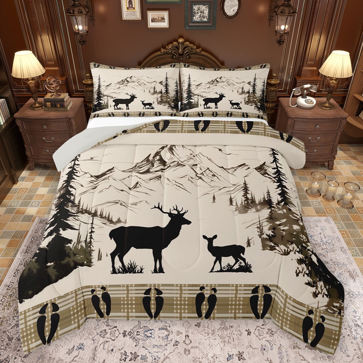 Feelyou Rustic Moose Family Bedding Comforter Set, Cartoon Farmhouse ...