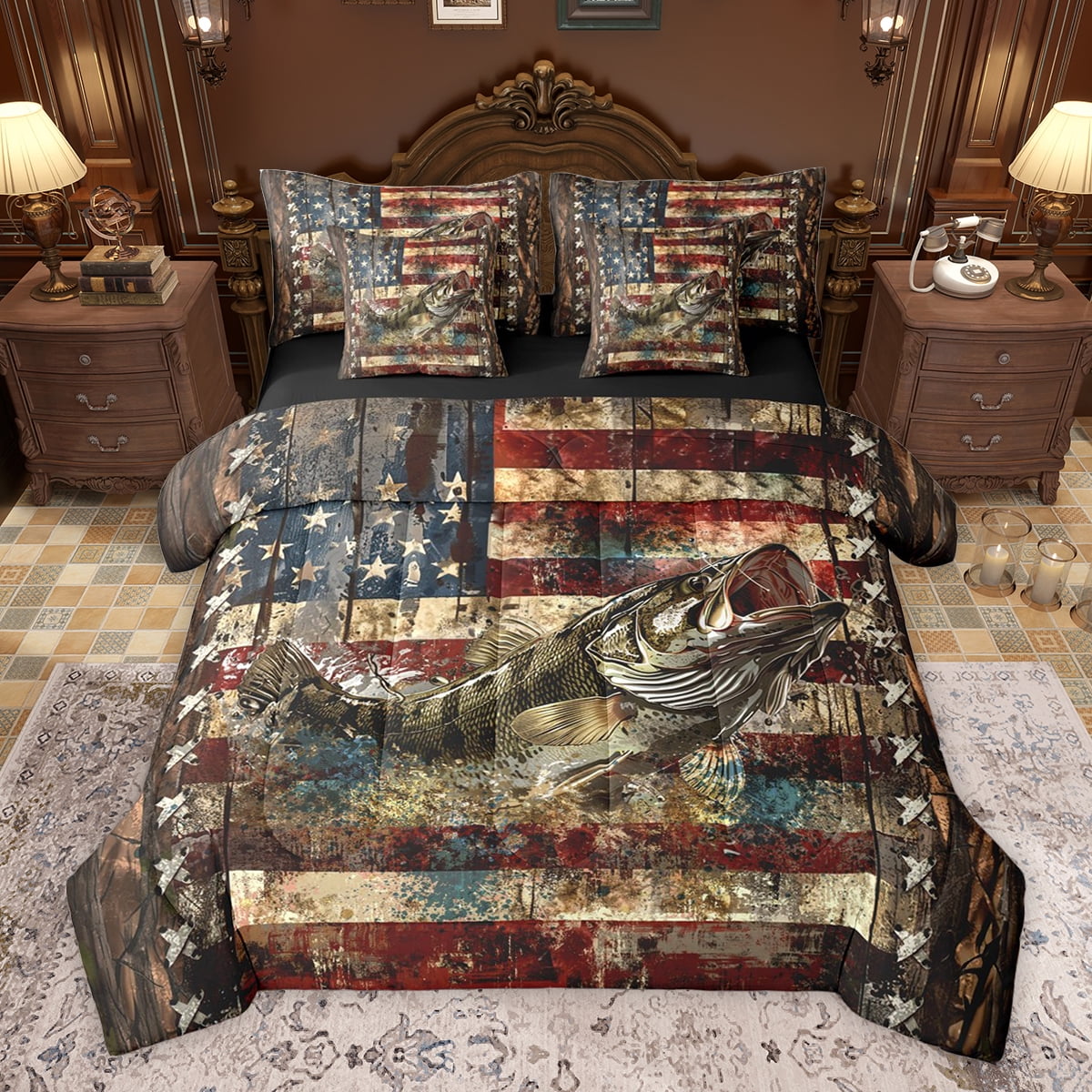 Feelyou Rustic Pike Fish Bedding Comforter Set 7pcs, Retro American ...
