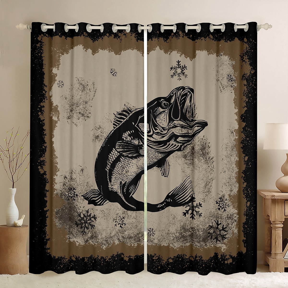 Feelyou Rustic Pike Fish Black Out Curtains for Men, Western Happy ...