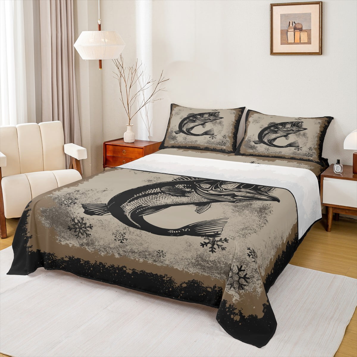 Feelyou Rustic Pike Fish Full Size Sheets for Men, Western Happy ...