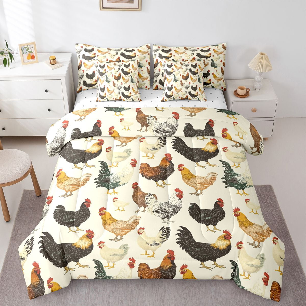 Feelyou Rustic Rooster Bedding Comforter Set 7pcs, Farmhouse Animal ...
