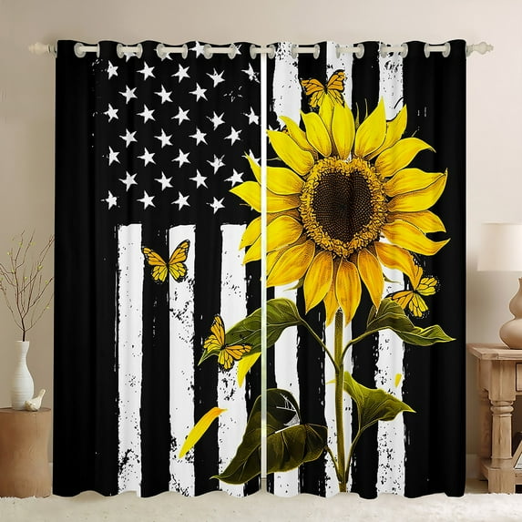 Feelyou Rustic Sunflower Black Out Curtains, Retro American Flag ...