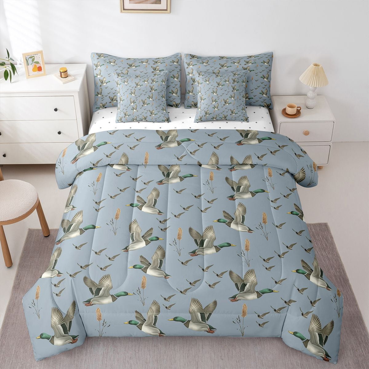 Feelyou Rustic Wildlife Duck Bedding Comforter Set 7pcs, Blue Cartoon ...