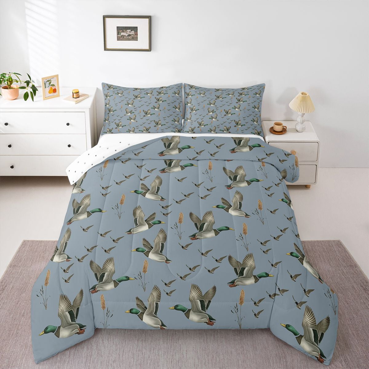 Feelyou Rustic Wildlife Duck Full Size Comforter Sets, Blue Cartoon ...
