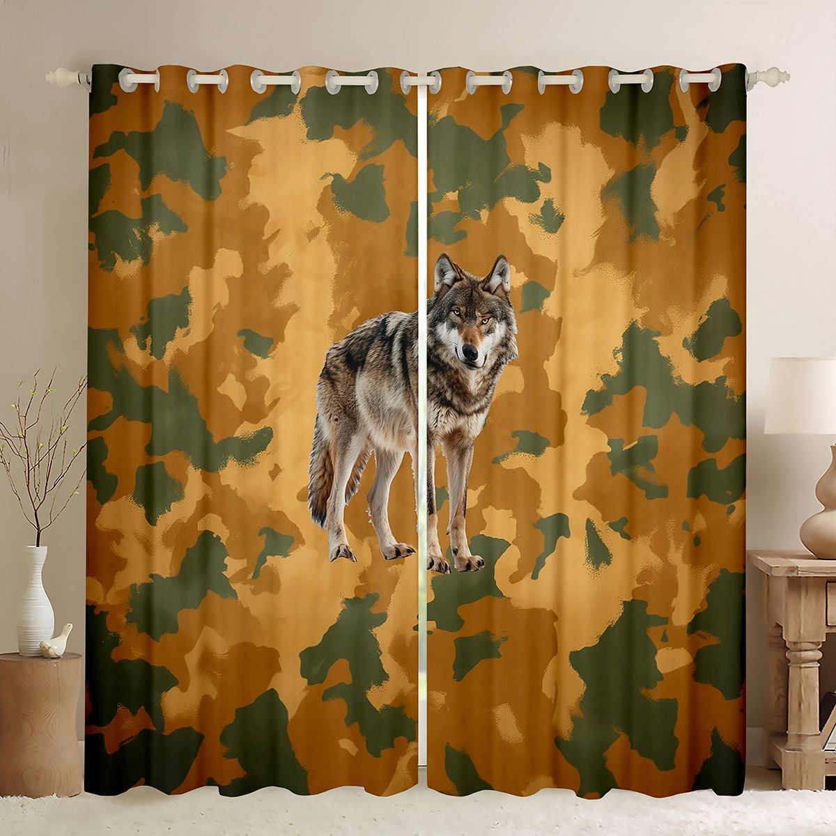 Feelyou Rustic Wolf Animal Blackout Curtains Set of 2 (52x84 Each ...