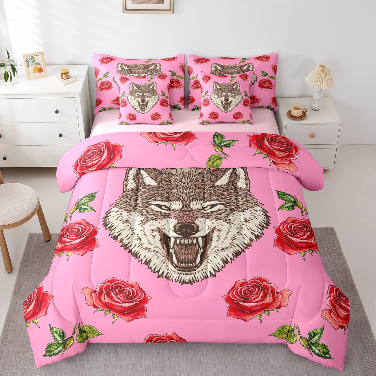 Feelyou Rustic Wolf Wildlife Bedding Comforter Set 7pcs, Fashion Red ...