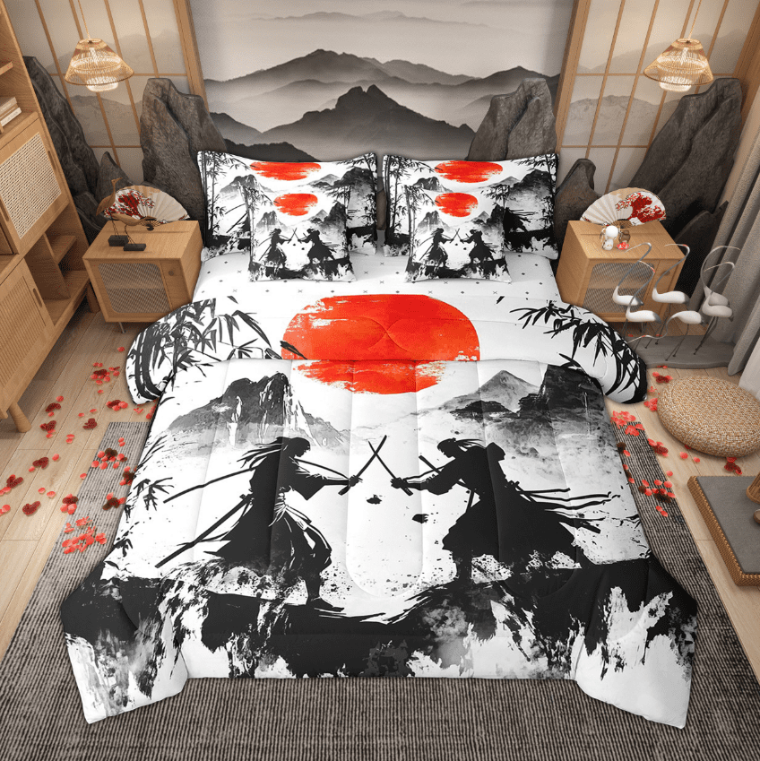 Feelyou Samurai Theme Bedding Comforter Set 7-Piece, Japanese Anime ...