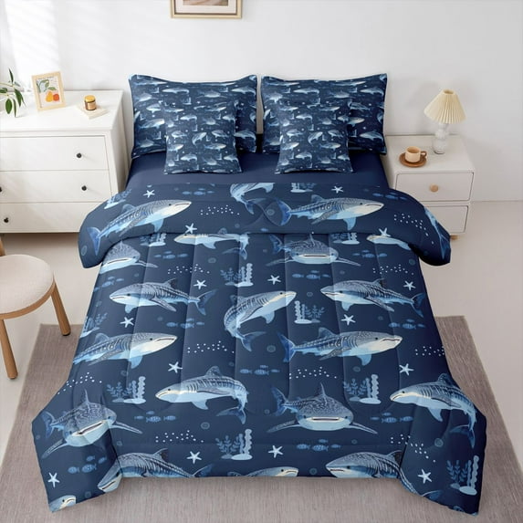 Feelyou Sea Shark Animal Bedding Comforter Set 7 Pieces, Cute Stars ...