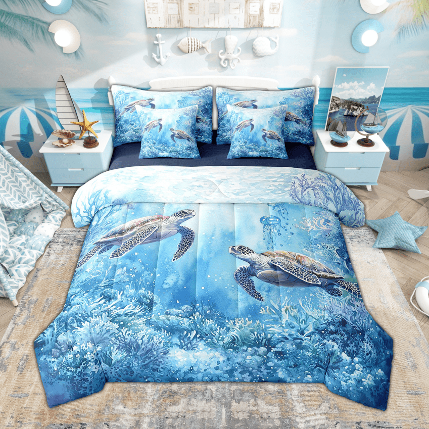 Feelyou Sea Turtle Twin Bedding Sets 7pcs, Ocean Wildlife Bedding ...