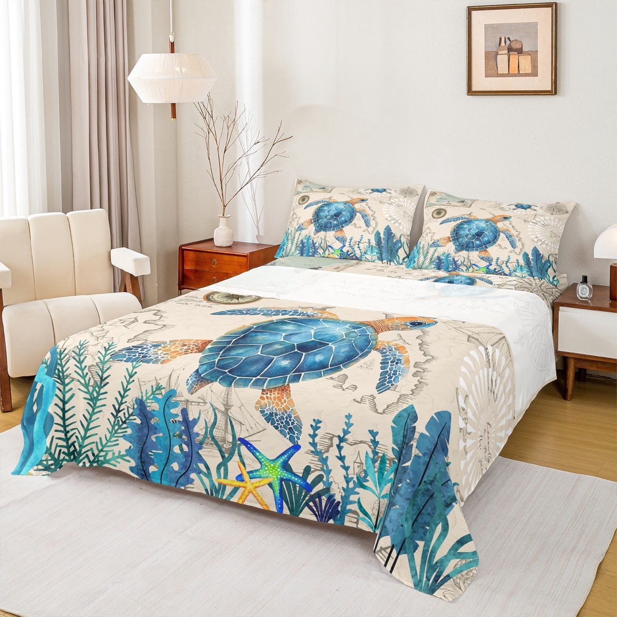 Feelyou Sea Turtle Twin Sheet Sets, Ocean Marine Animal Wildlife Twin ...