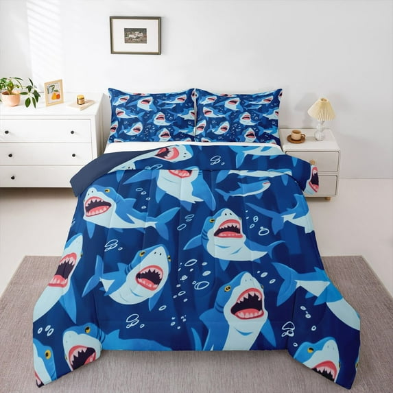 Feelyou Shark Teen Queen Comforter Set, Cartoon Ocean Animal Bedding ...
