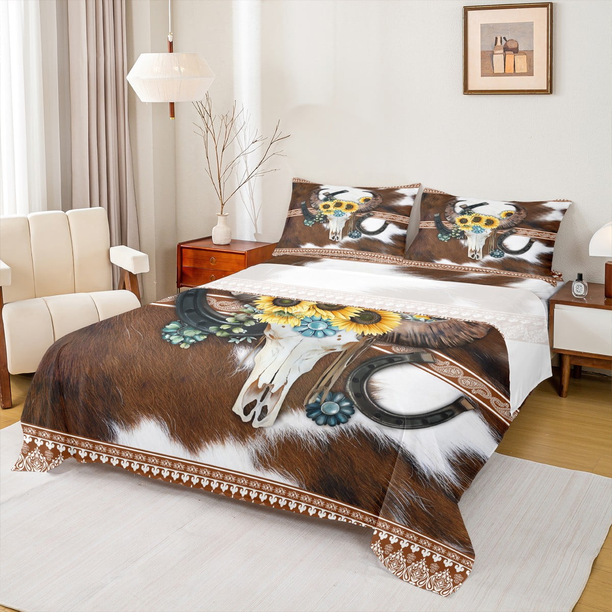 Feelyou Sheep Skeleton Bed Sheets, Farmhouse Cow Print King Sheets ...