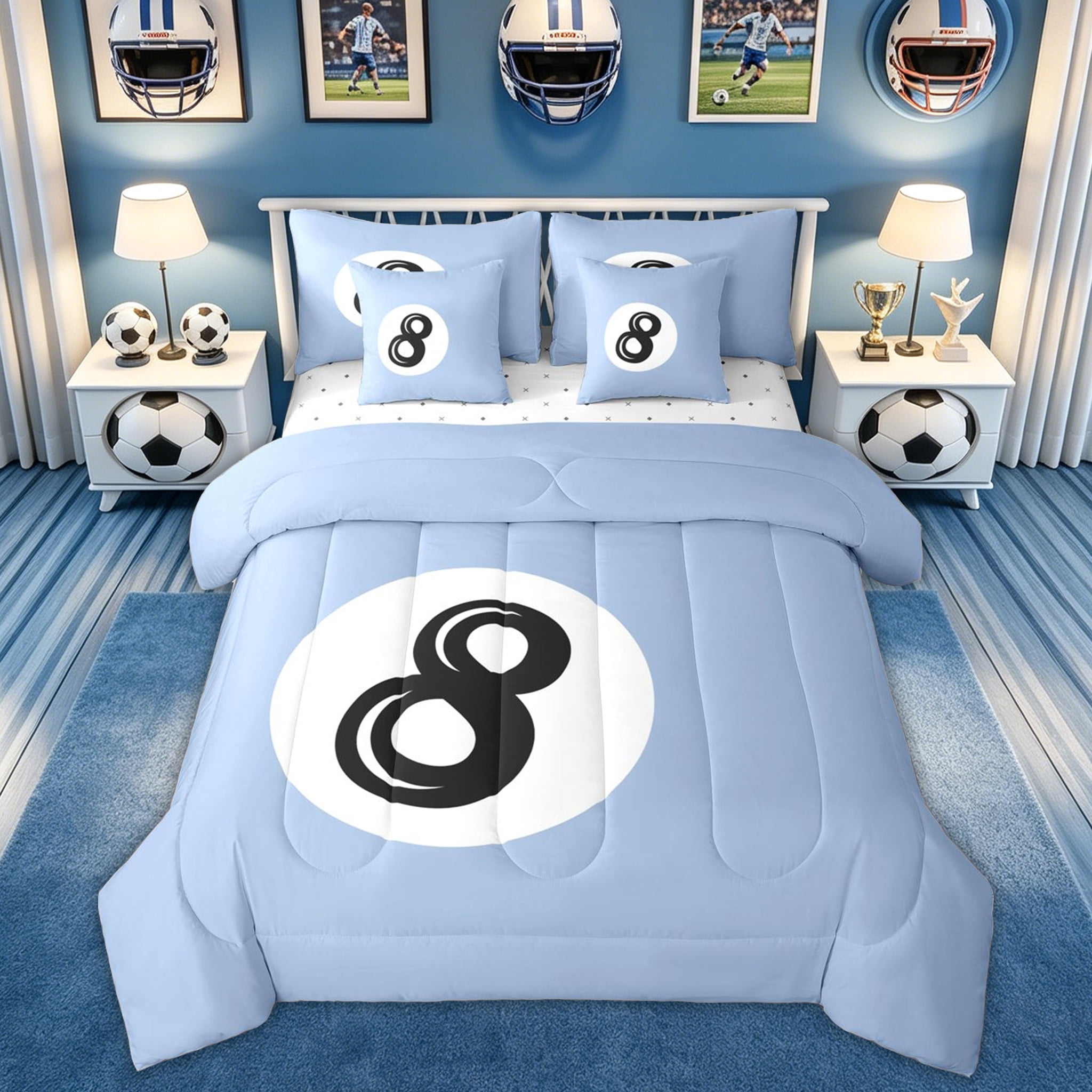Feelyou Simple 8 Ball Full Size Bedding Sets for Kids, Blue Cartoon ...