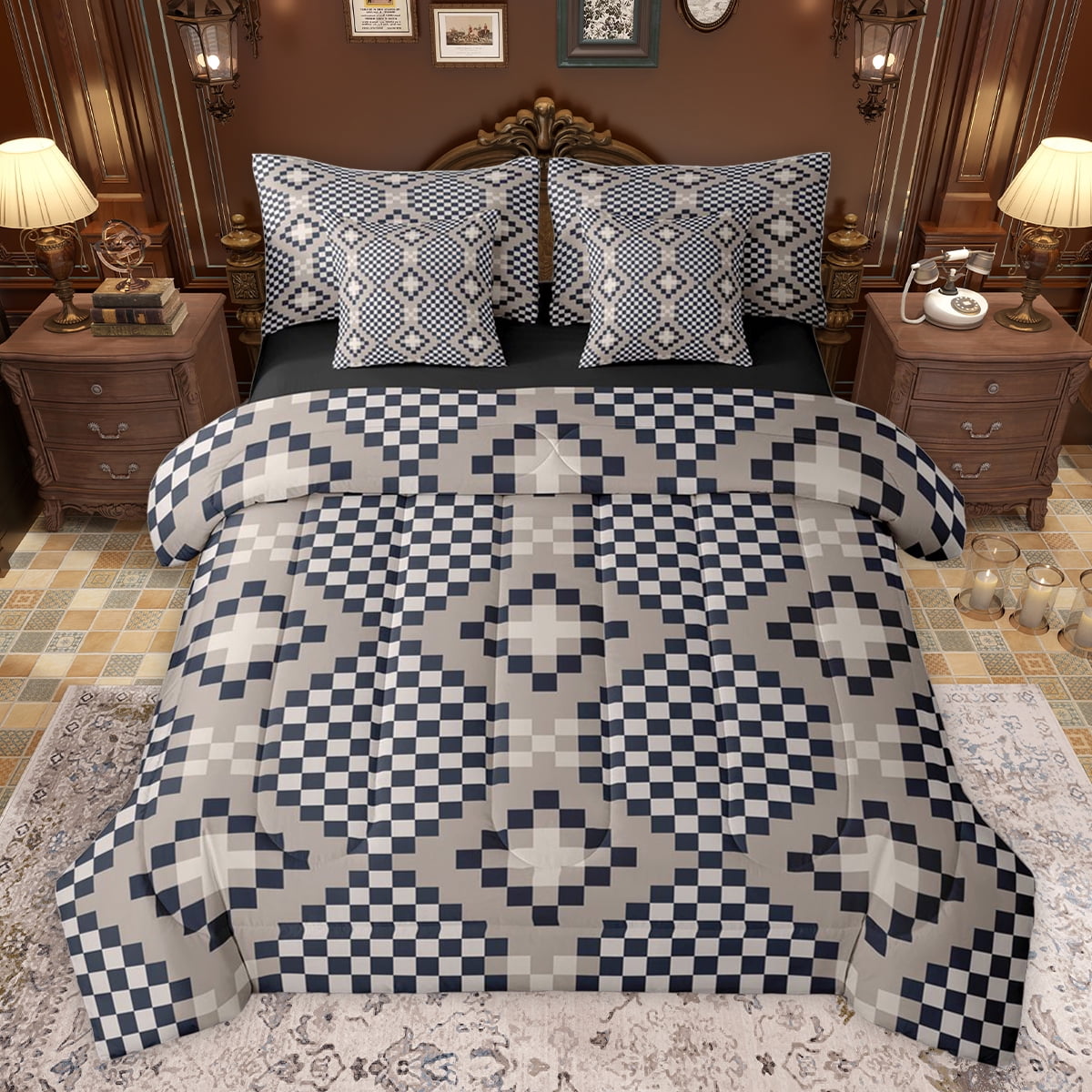 Feelyou Simple Buffalo Plaid Bedding Comforter Set 7pcs, Fashion Boho ...