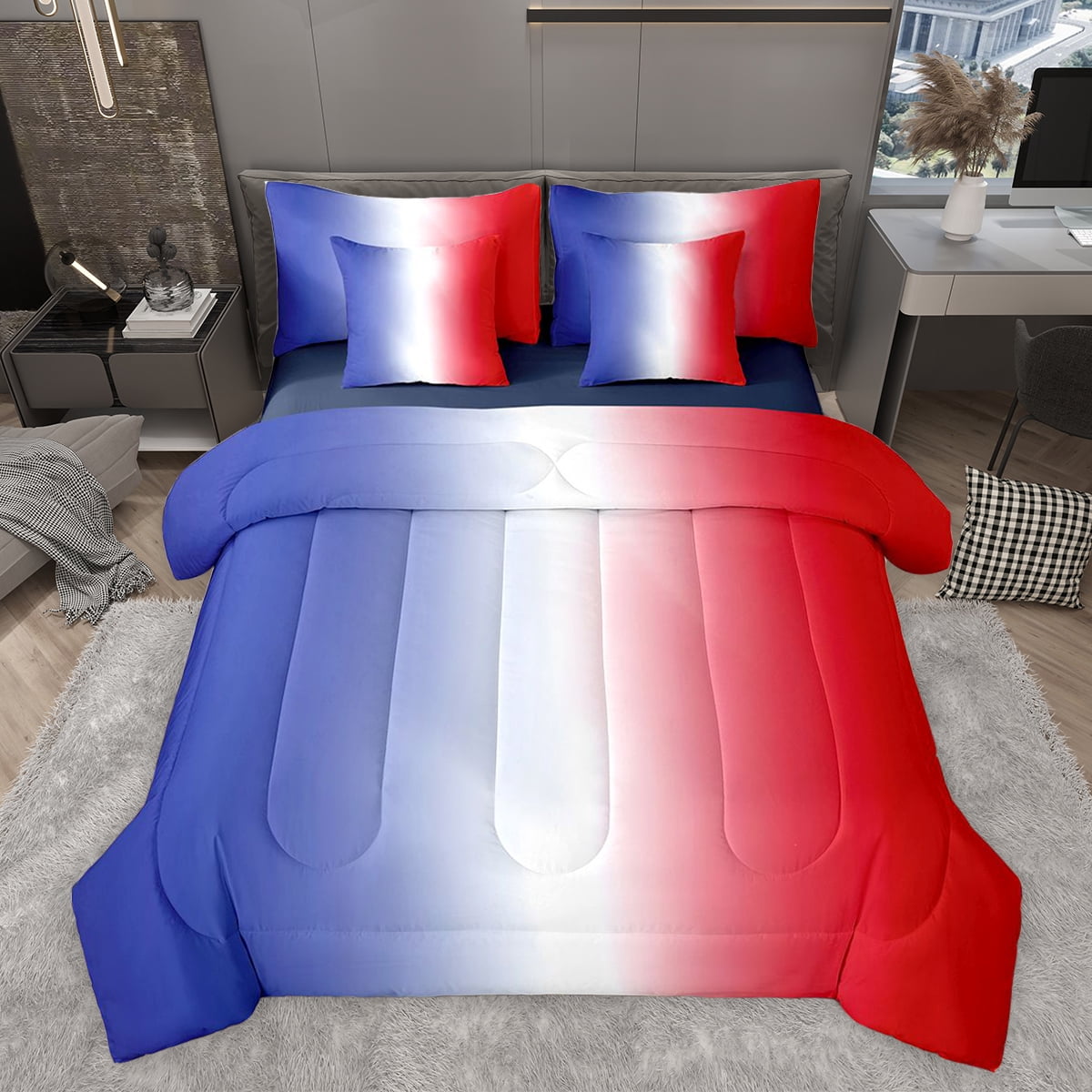 Feelyou Simple Fashion Stripe Comforter Set 7pcs, Abstract Blue Red ...