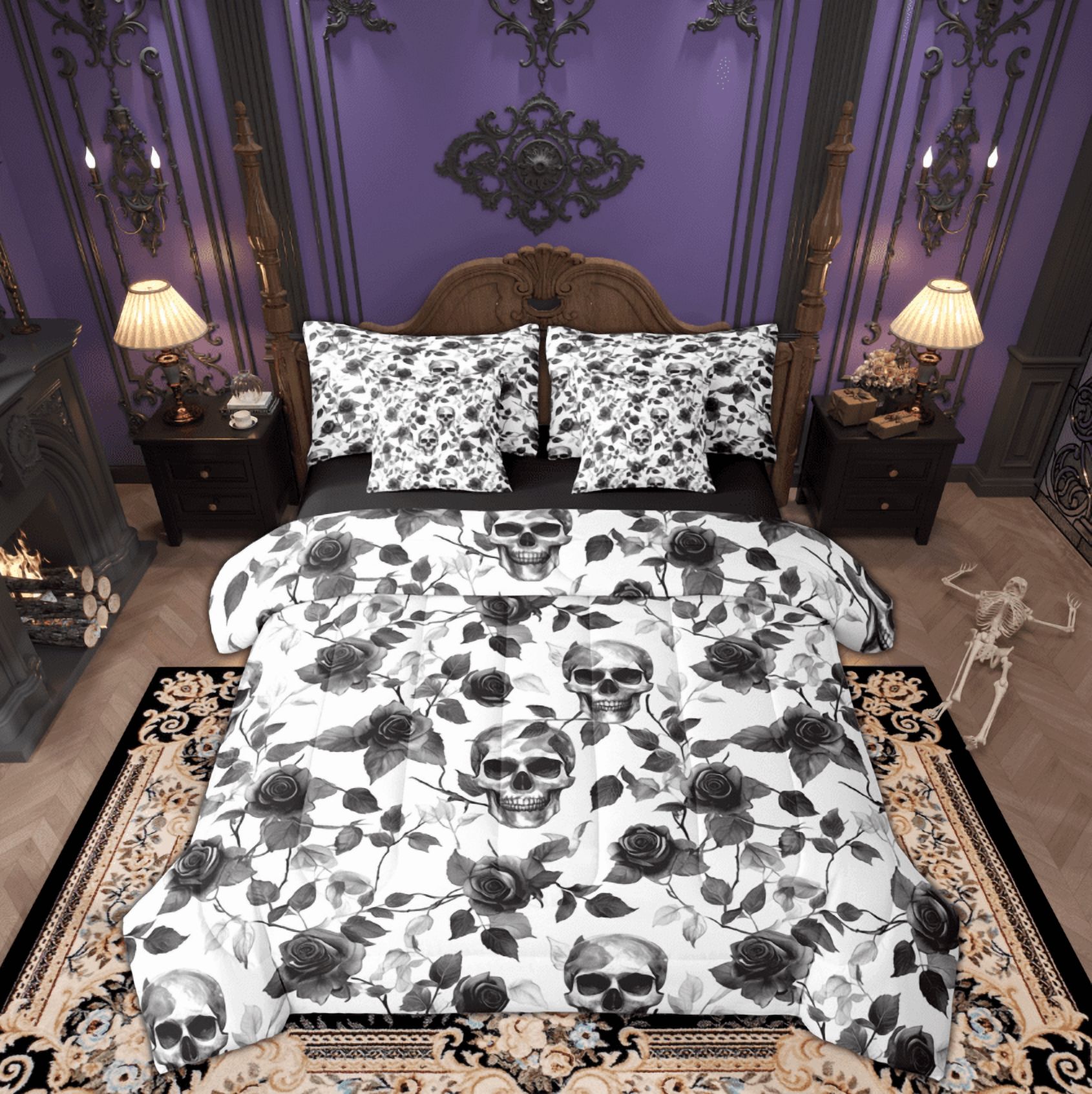 Feelyou Skeleton Skull Bedding Comforter Set 7pcs, Vintage Western ...