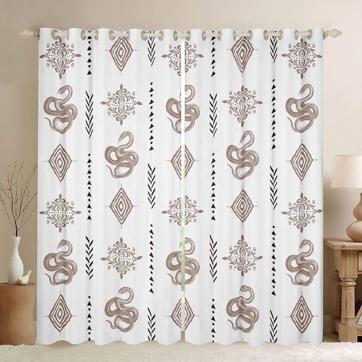 Feelyou Snake Animal Black Out Curtains, White Gold Aztec Curtains Pack ...