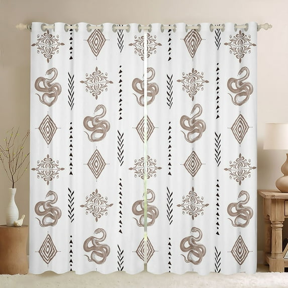 Feelyou Snake Animal Black Out Curtains, White Gold Aztec Curtains Pack ...